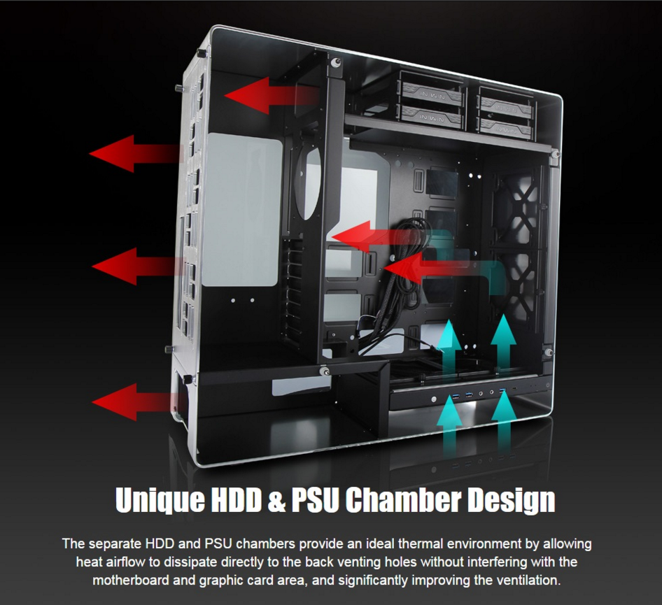 InWin 909 Black Aluminium Full Tower with Tempered Glass Side Panel ...